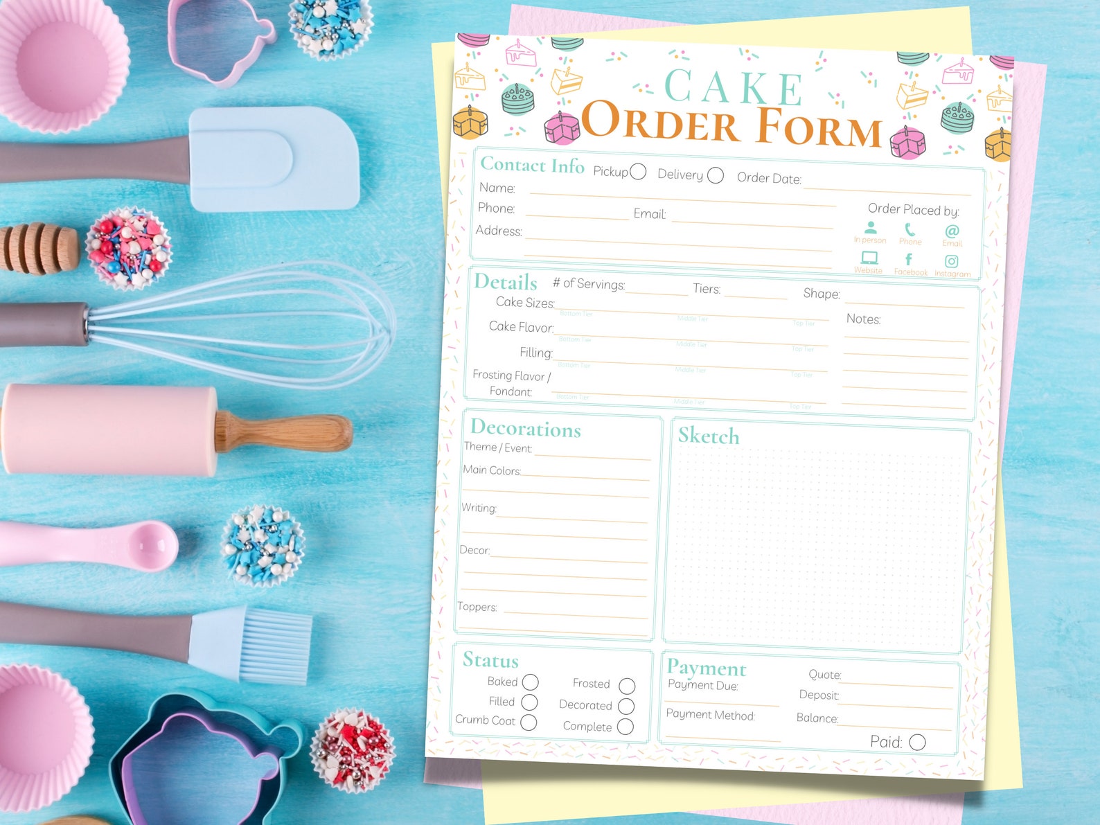 Bakery Order Form Template Bundle, Printable PDF, Editable Canva ...