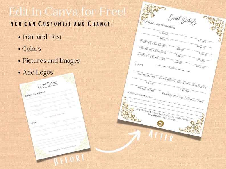 Cake Contract, Printable PDF, Editable Canva Template, Wedding Cake ...