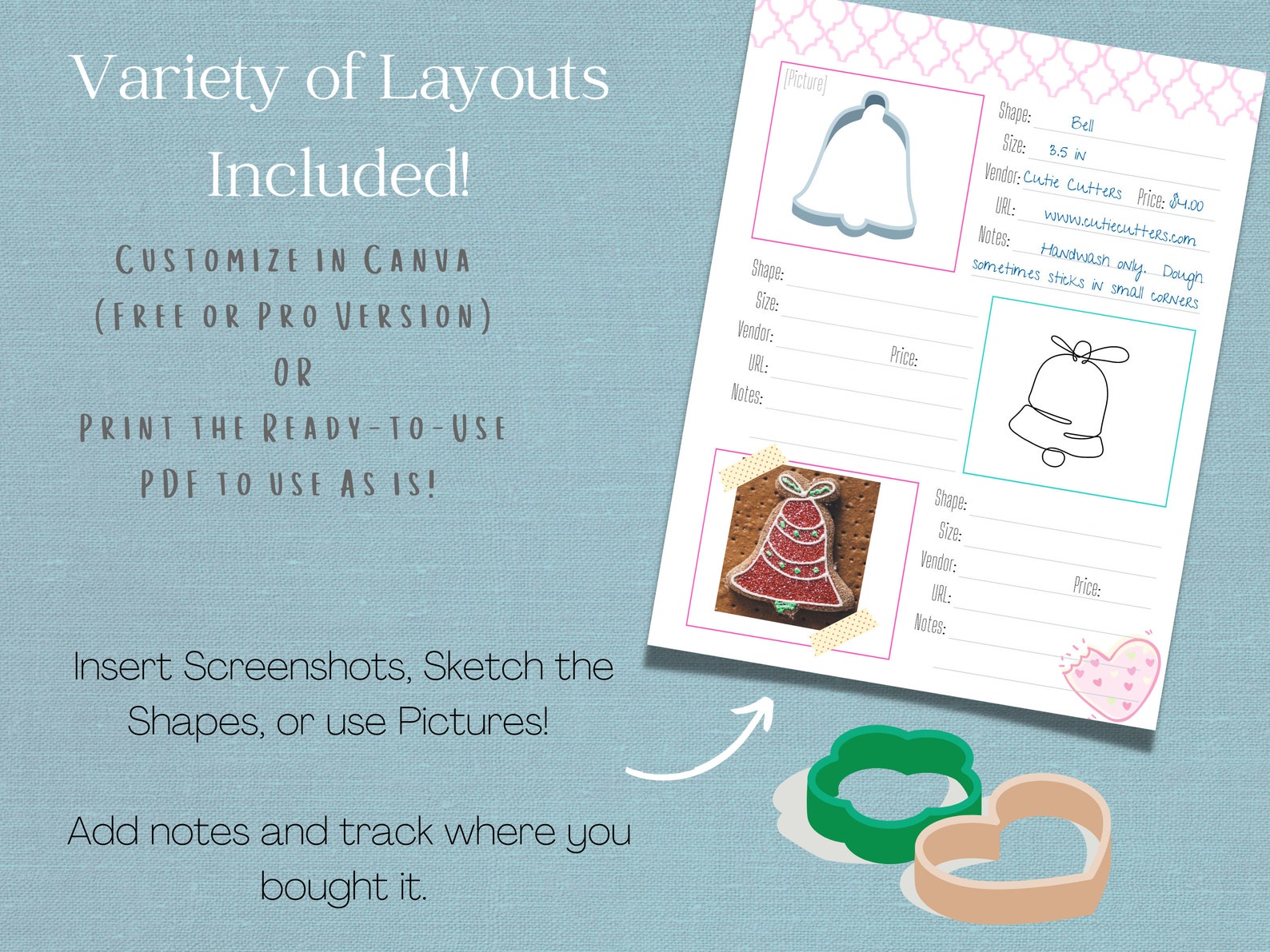 Cookie Cutter Organizer, Printable PDF, Editable Canva Template, Sugar ...