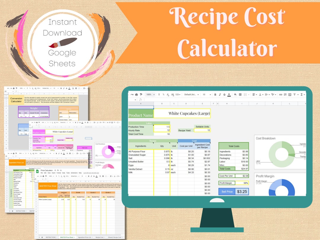 Recipe Cost Calculator, Bakery Calculator, Product Pricing Spreadsheet ...