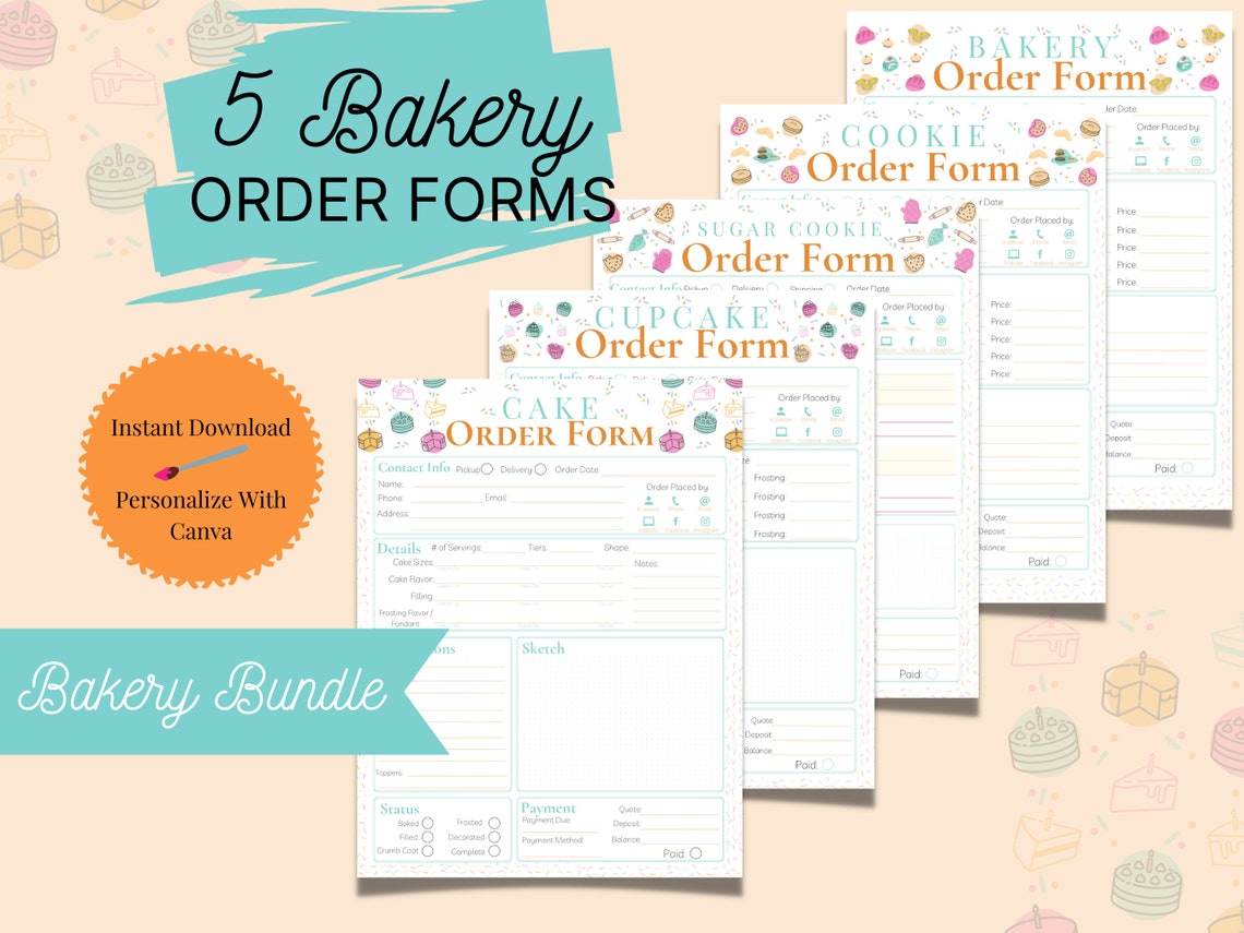 Bakery Order Form Template Bundle, Printable PDF, Editable Canva ...