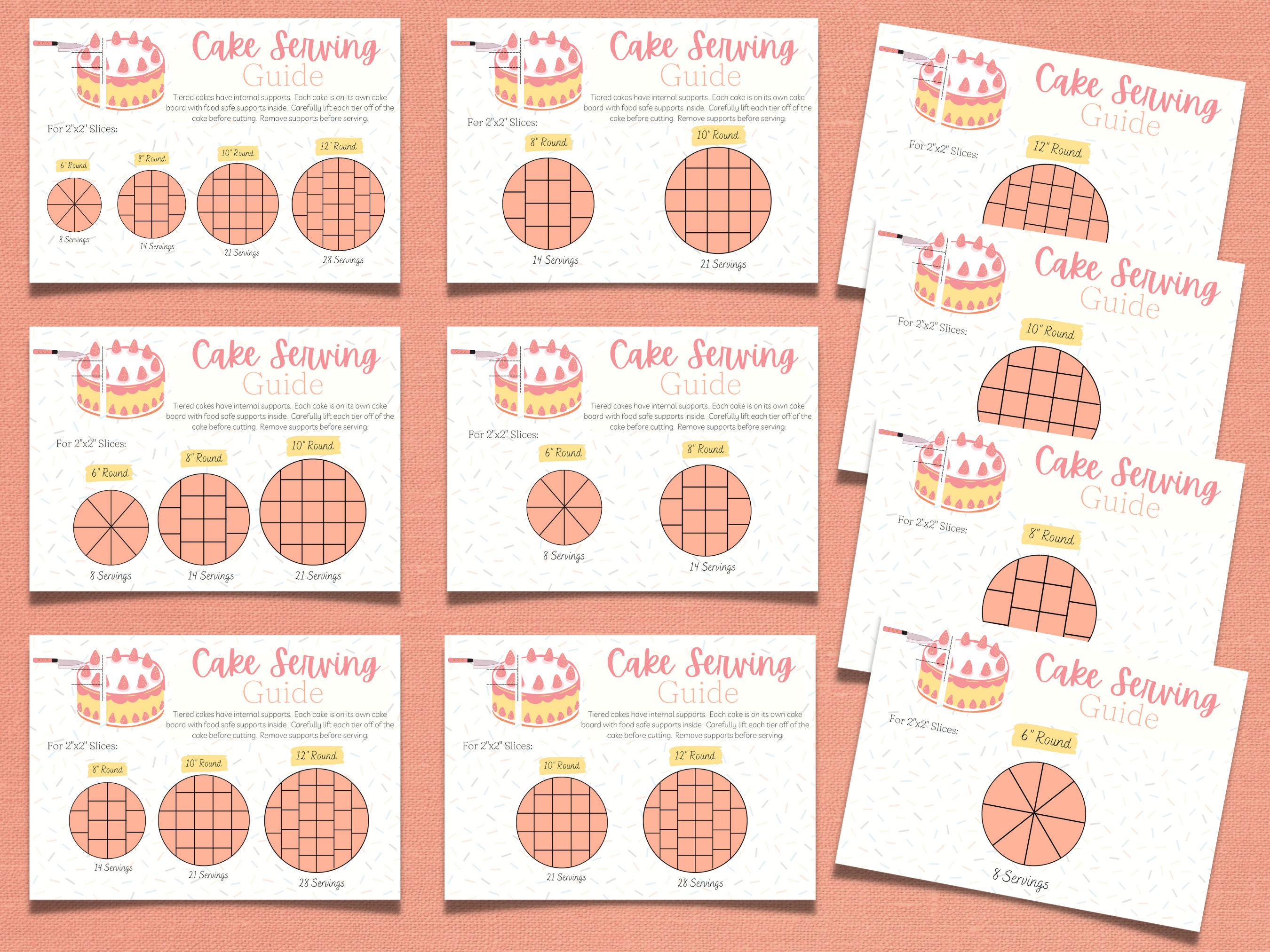 Cake Serving Guide 2"x2" Slices, Printable PDF, Editable Canva Template ...