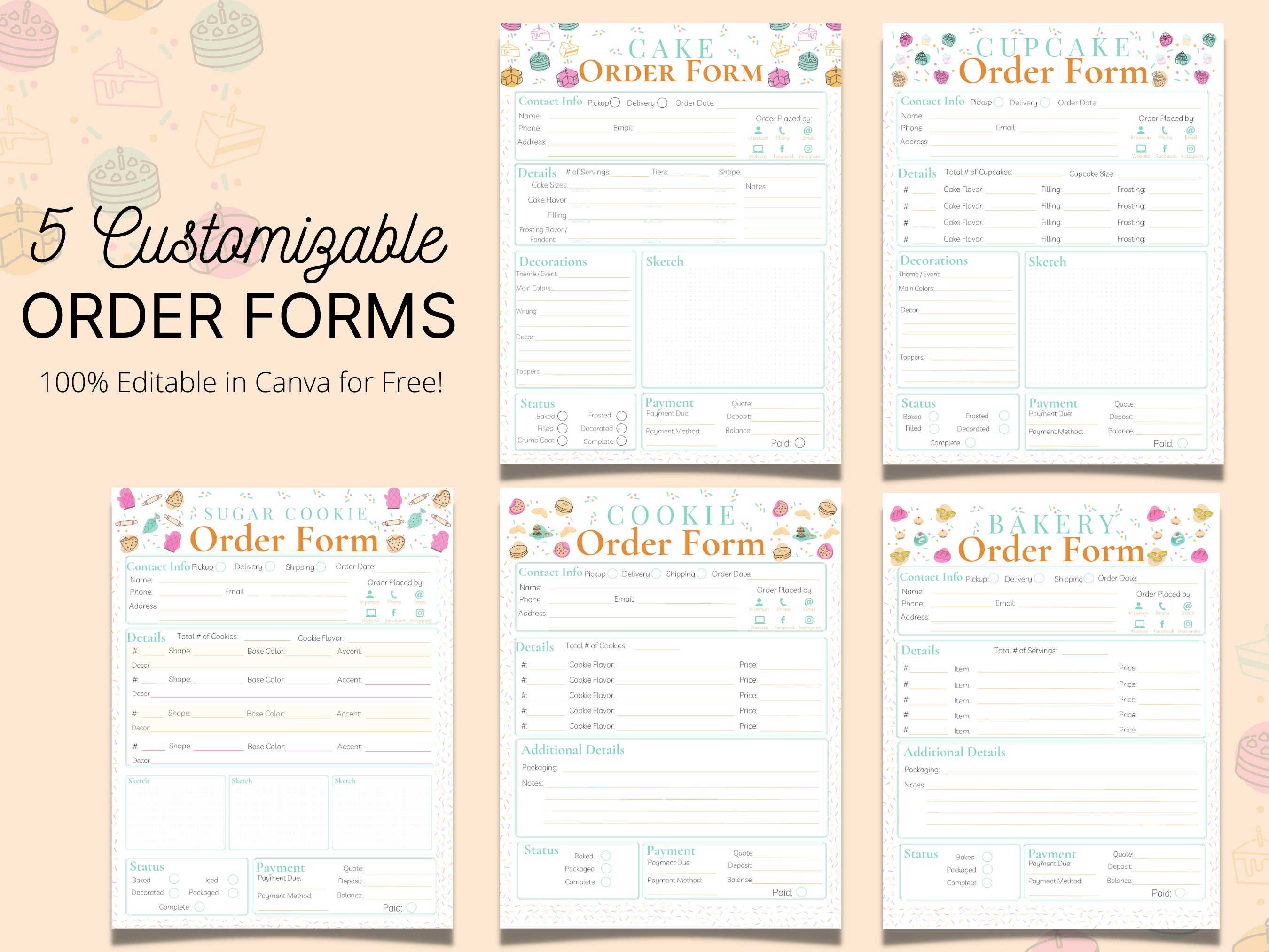 Bakery Order Form Template Bundle, Printable PDF, Editable Canva ...