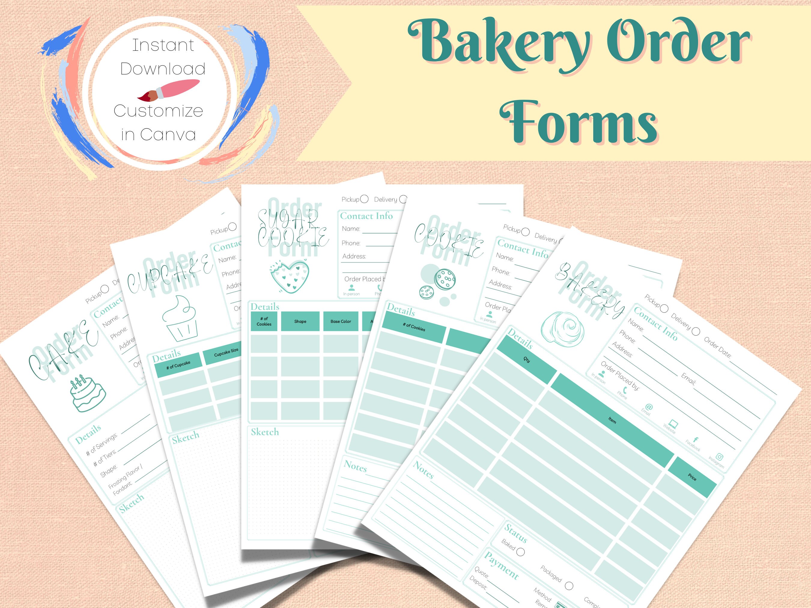 Bakery Order Form Bundle, Editable Canva Template, Bakery Template ...
