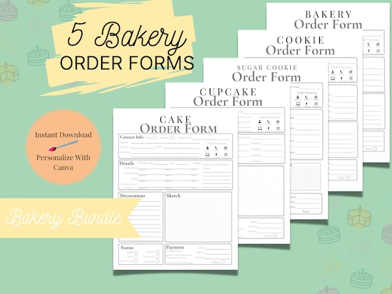 Bakery Order Forms Bundle Printable PDF Editable Canva - Etsy