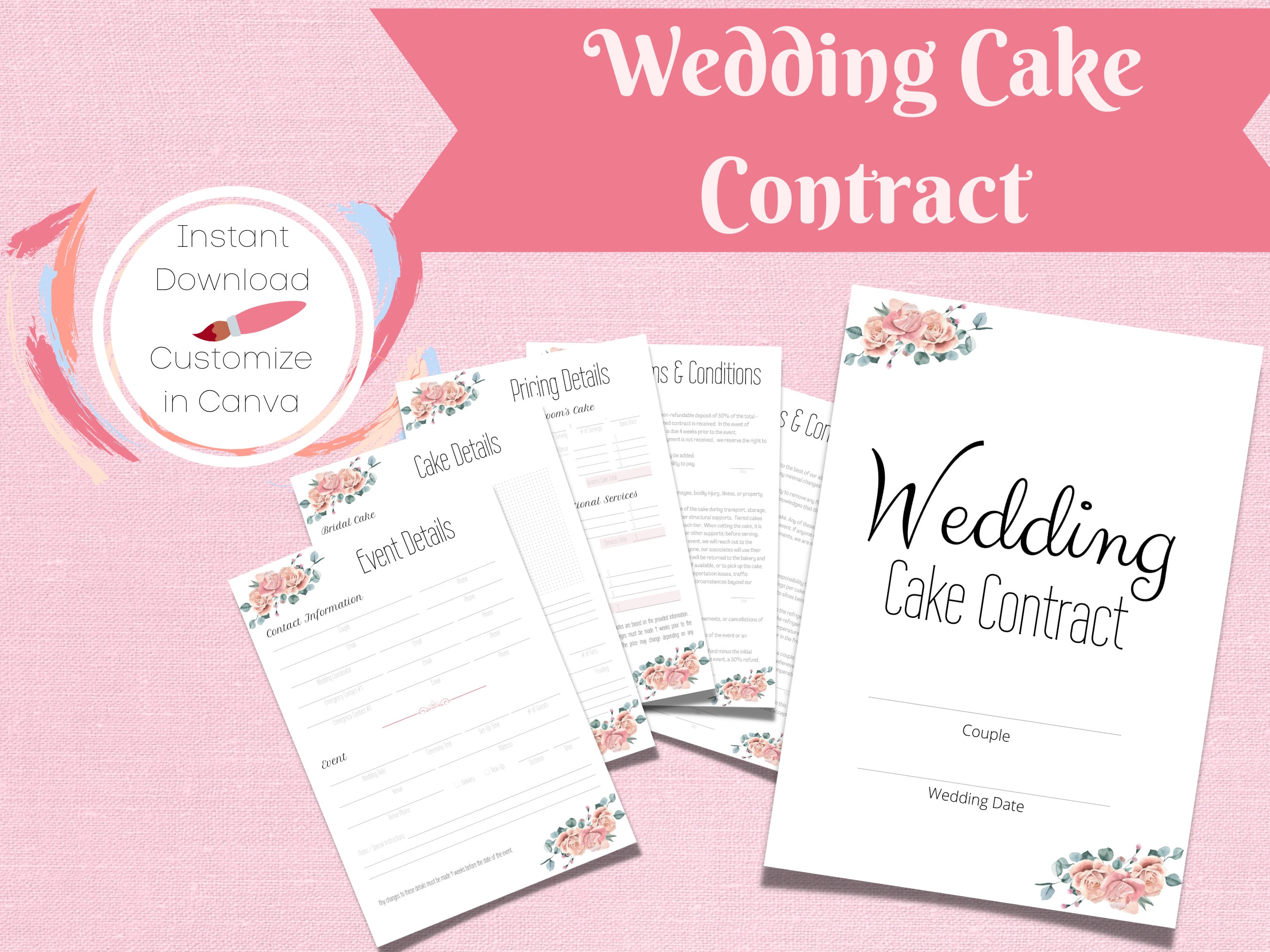 Cake Contract, Printable PDF, Editable Canva Template, Wedding Cake ...