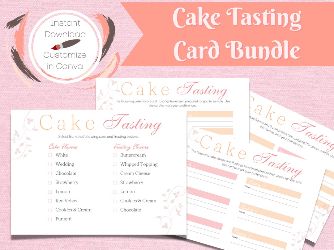 Cake Tasting Card, Wedding Cake Consultation Card, Printable PDF ...