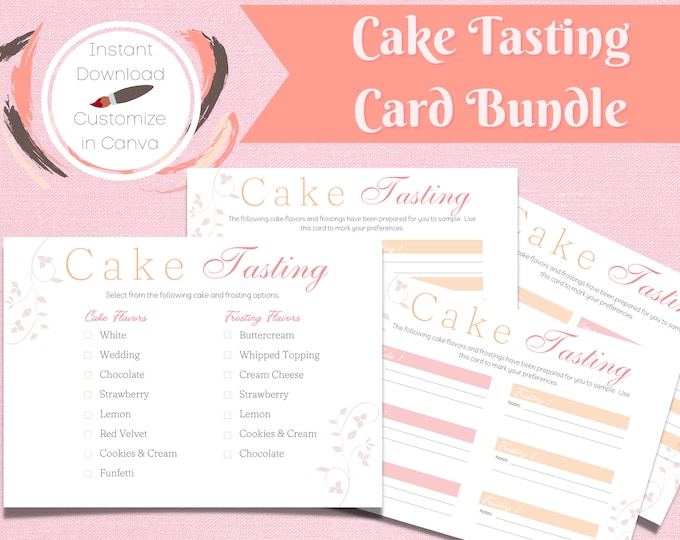 Cake Tasting Card, Wedding Cake Consultation Card, Printable PDF ...