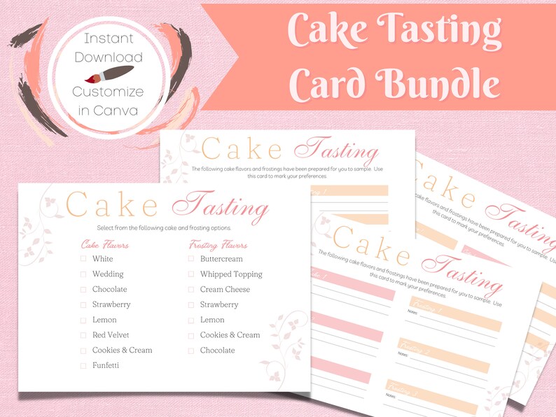 Cake Tasting Card, Wedding Cake Consultation Card, Printable PDF ...