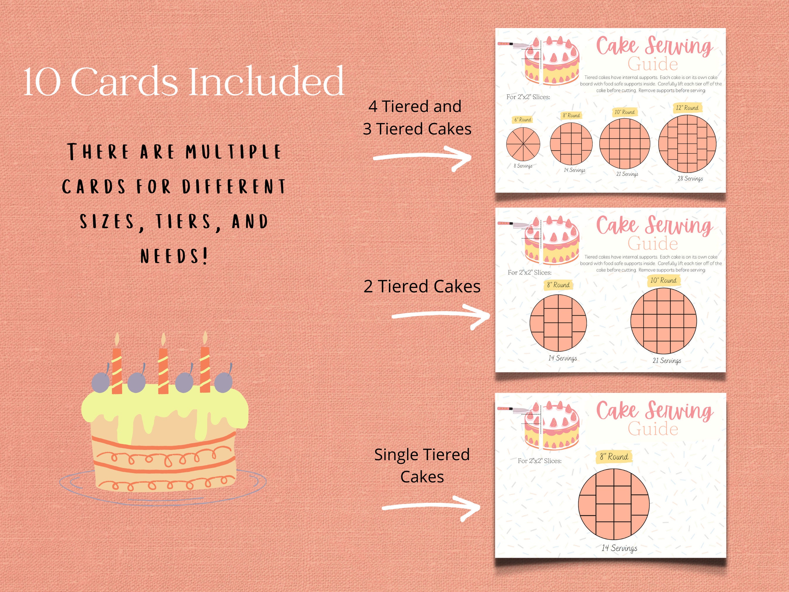 Cake Serving Guide 2"x2" Slices, Printable PDF, Editable Canva Template ...