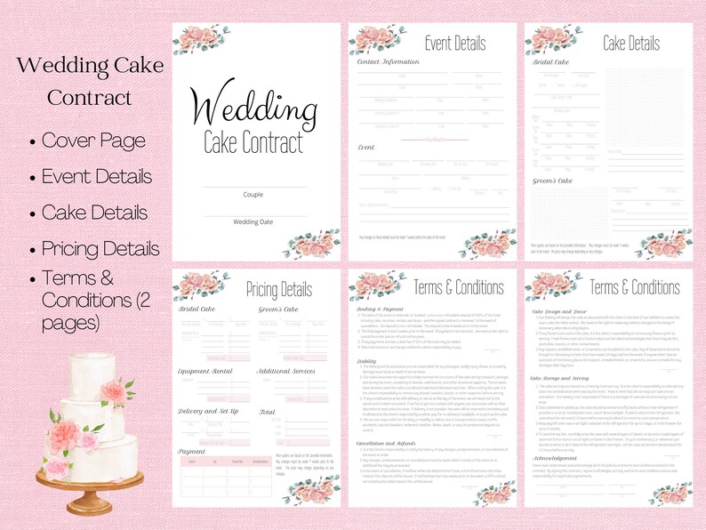 Cake Contract, Printable PDF, Editable Canva Template, Wedding Cake ...