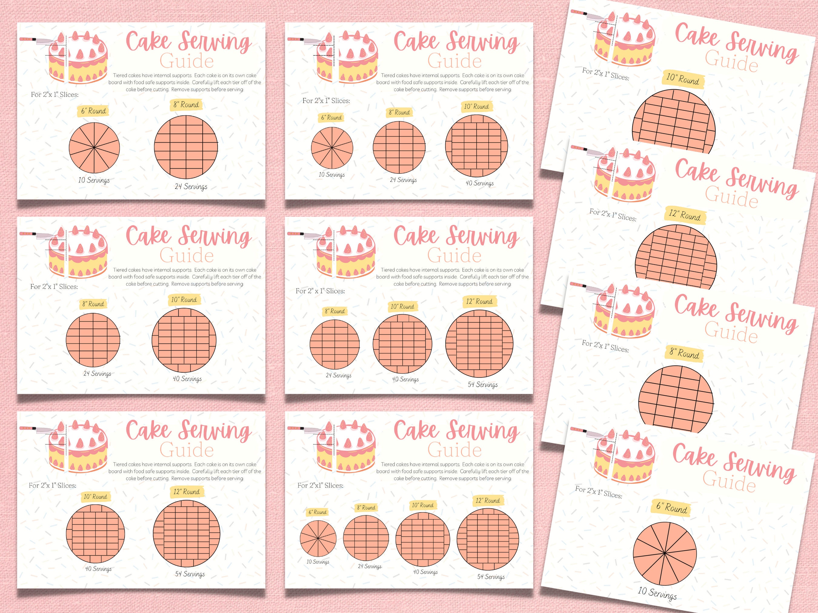 Cake Serving Guide 2"x1" Slices, Printable PDF, Editable Canva Template ...