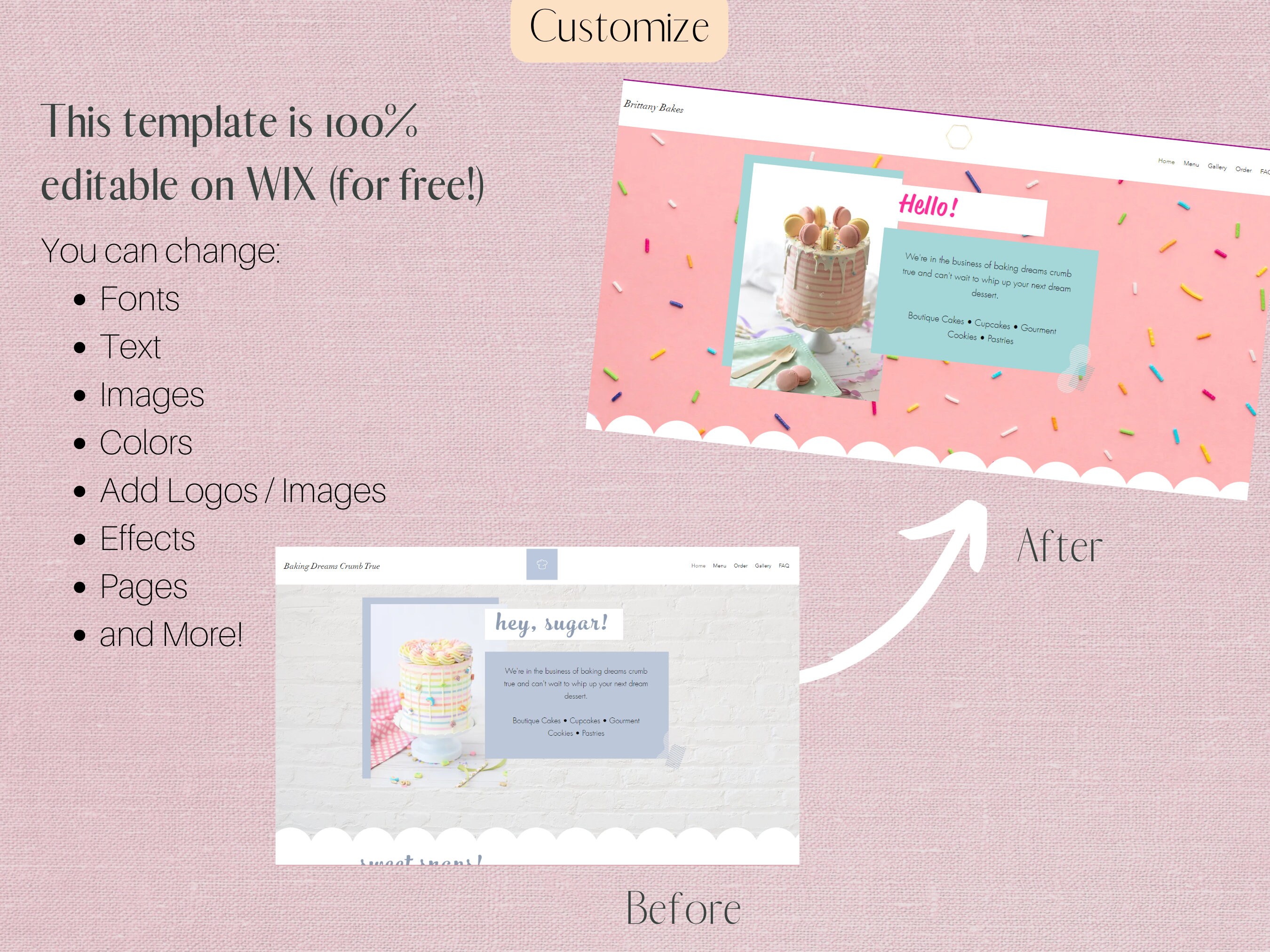 Bakery Website Template, Wix Web Page, Editable Wix Template, Cake ...