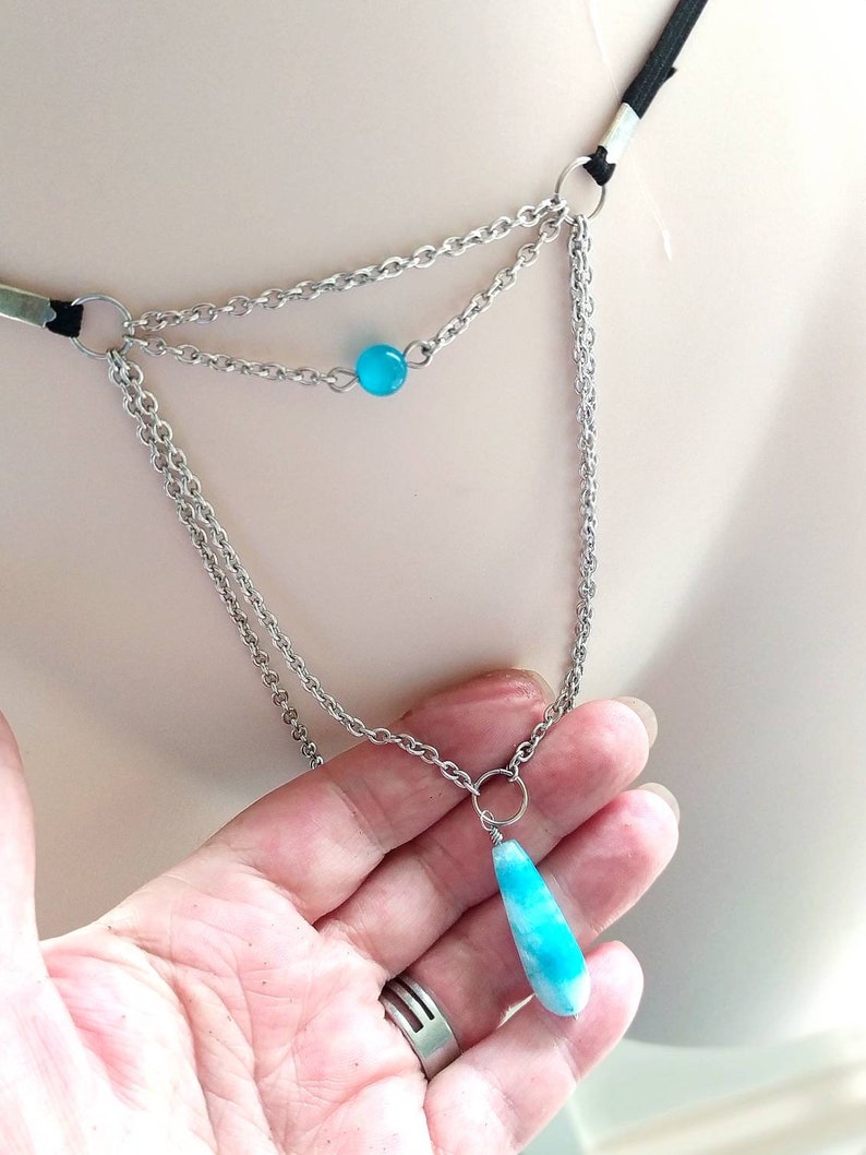 Open G-string Chain With Drop Exciter Blue Chalcedony Stone - Etsy