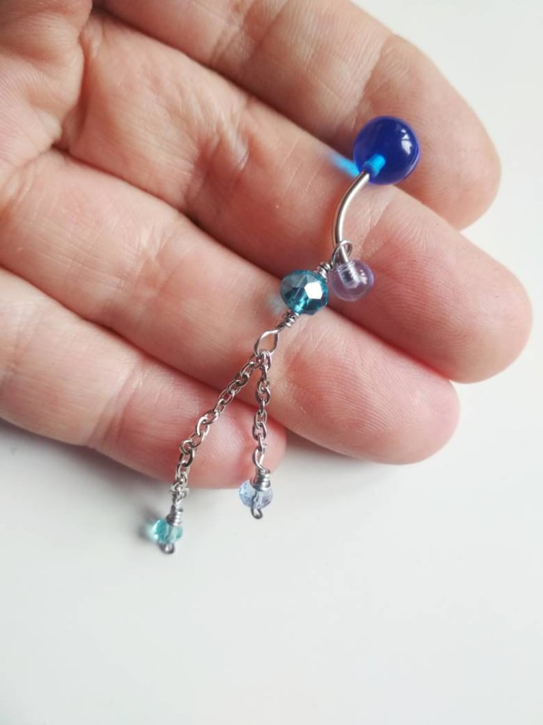 Belly Button Dangle Piercing Jewelry, Blue Curve Barbell With Crystal ...