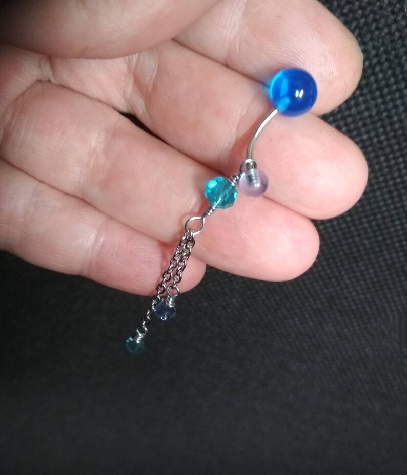 Belly Button Dangle Piercing Jewelry Blue Curve Barbell With - Etsy