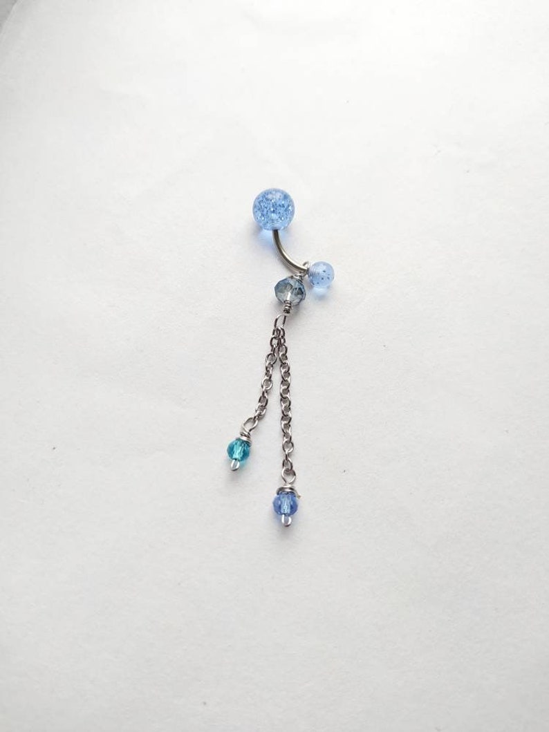 Belly Button Dangle Piercing Jewelry, Blue Curve Barbell With Crystal ...