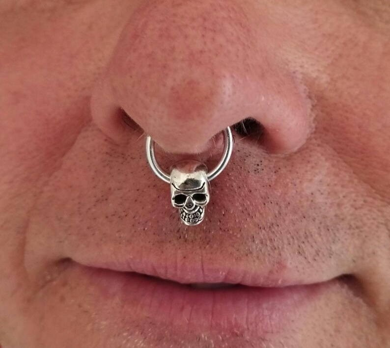 Non-piercing Skull Septum Nose Ring Silver Gothic Jewelry Unique ...