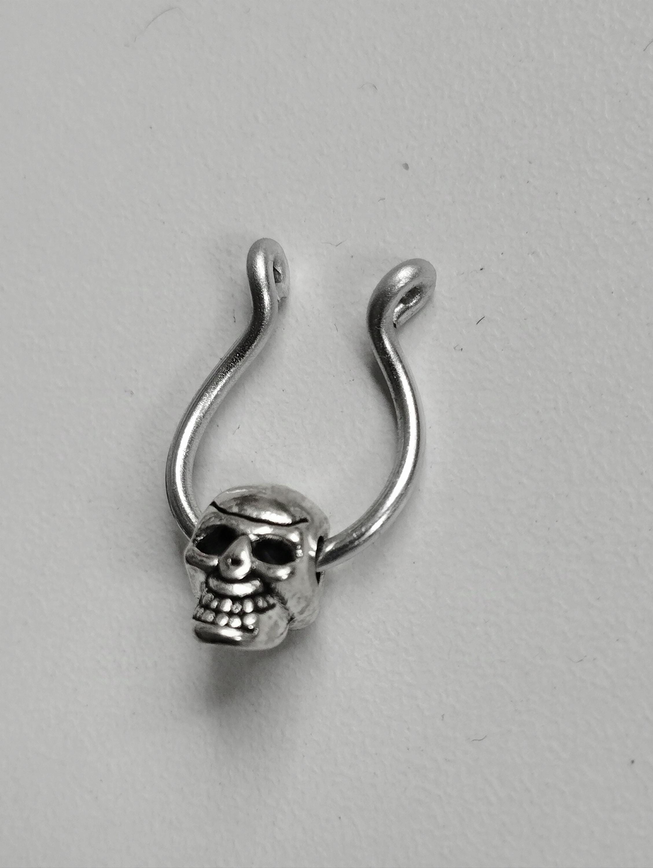 Non-piercing Skull Septum Nose Ring Silver Gothic Jewelry Unique ...