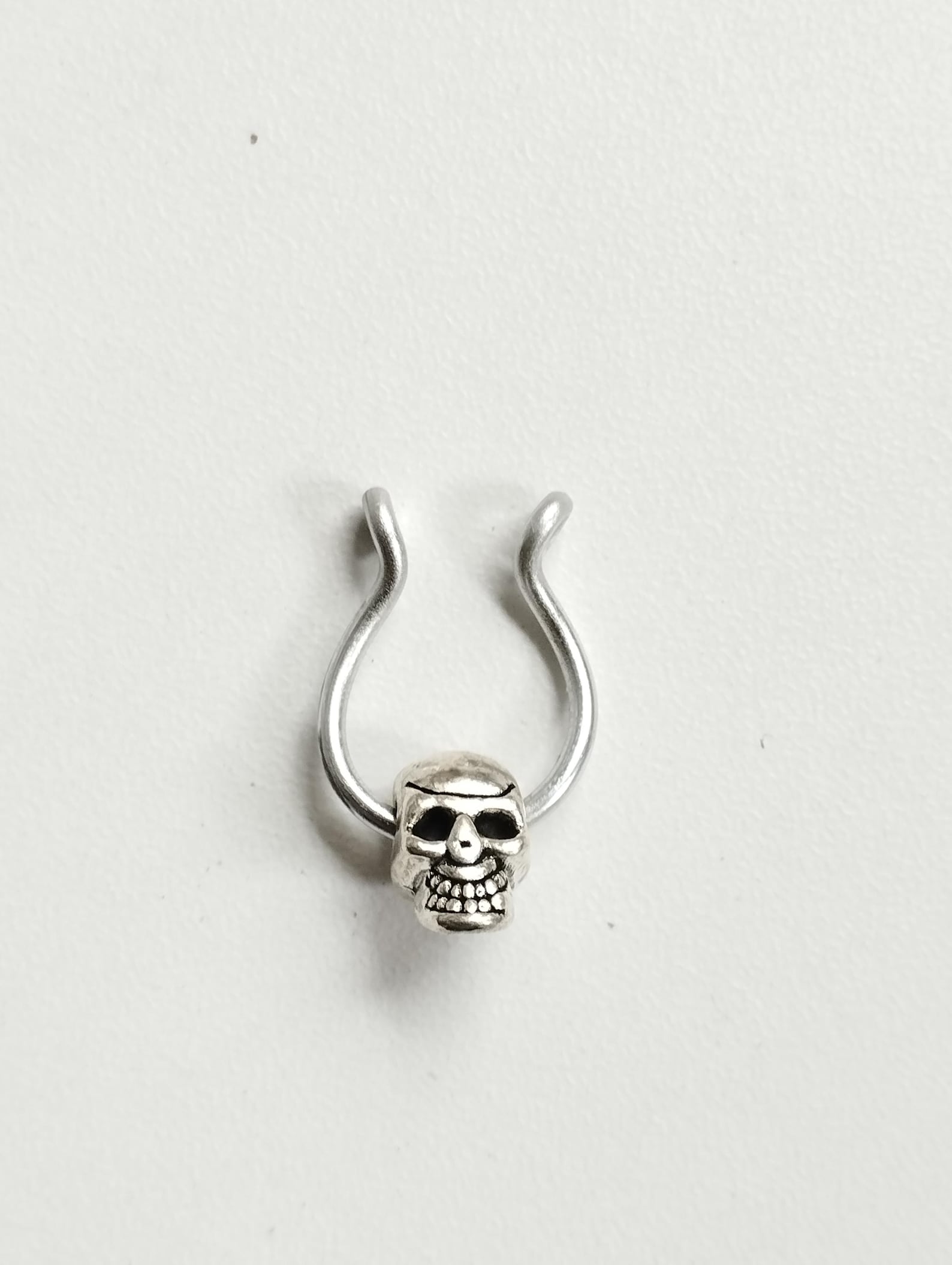 Non-piercing Skull Septum Nose Ring Silver Gothic Jewelry Unique ...