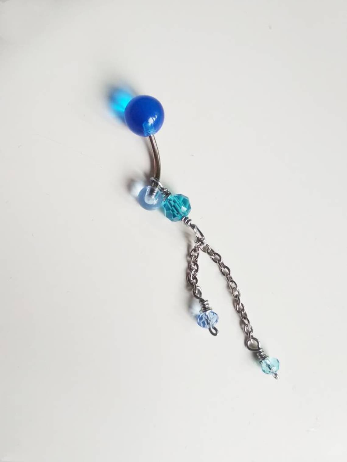 Belly Button Dangle Piercing Jewelry, Blue Curve Barbell With Crystal ...