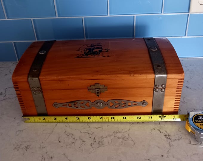 1940's Storage Box Treasure Chest Wood Sailing Ship 13 X 6 X 5.25 Inch ...