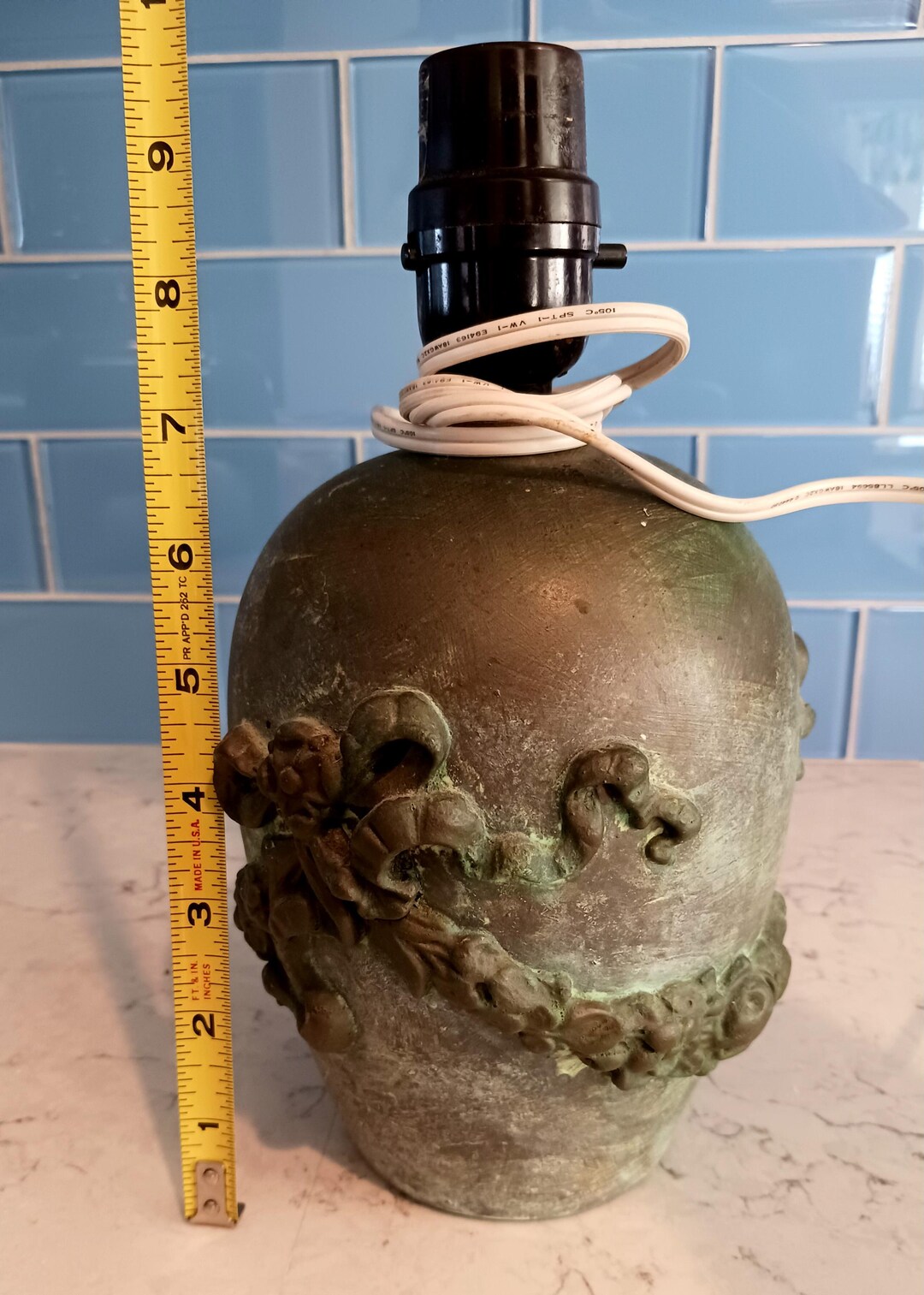 Ornate Feminine Lamp Dark Green and Bronze Finish Ceramic Victorian 9.5 ...