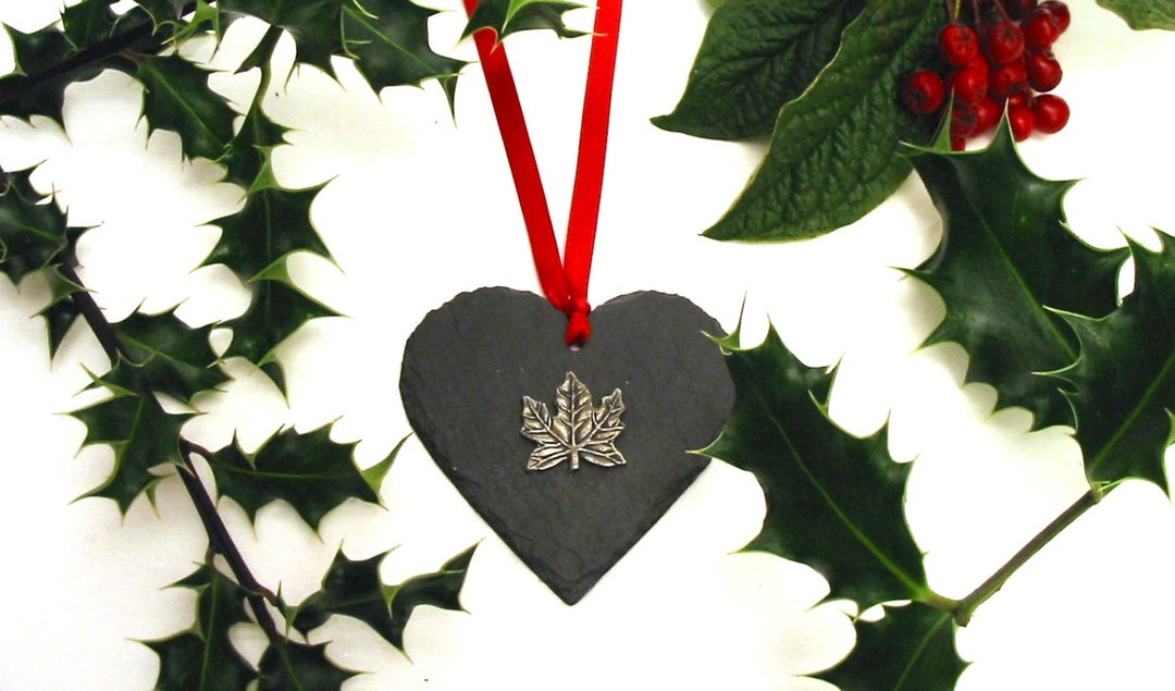 Maple Leaf Natural Slate Heart - Christmas Decoration 2025 - Canada ...