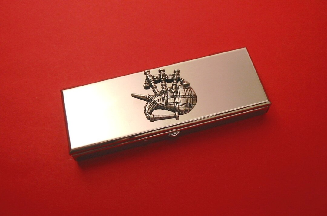 Bagpipes Design Seven Day Chrome Pill Box Medication Organiser Travel ...