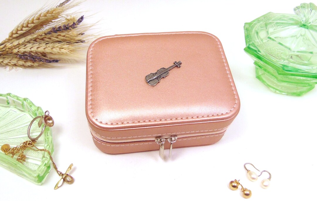 Violin Design Rose Gold Travel Jewellery Box - Mothers Day Gift ...