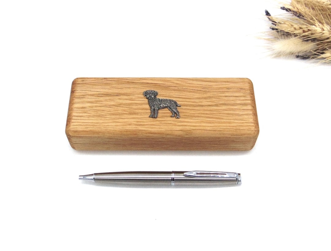 Border Terrier Design Oak Wooden Pen Box & Pen Set Border Terrier Gift ...