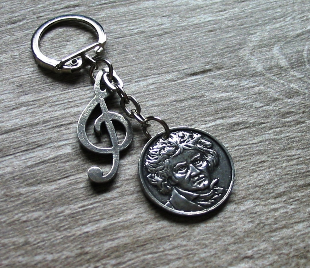 Beethoven & Treble Clef Pewter Combo Keyring - Beethoven Keychain ...