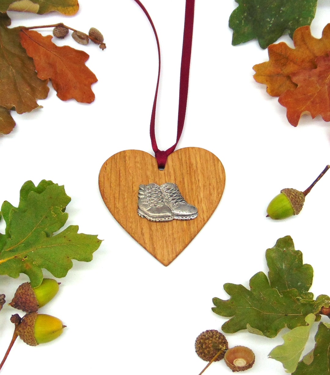 Walking Boots Design Oak Heart Wooden Ornament - Gift for Walker ...