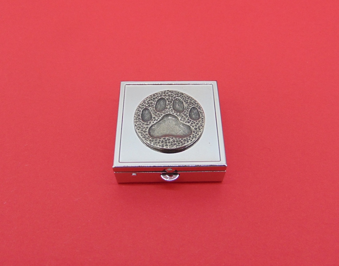 Dog Paw Print Design Square Chrome Mint / Pill Box - Small Trinket Box ...
