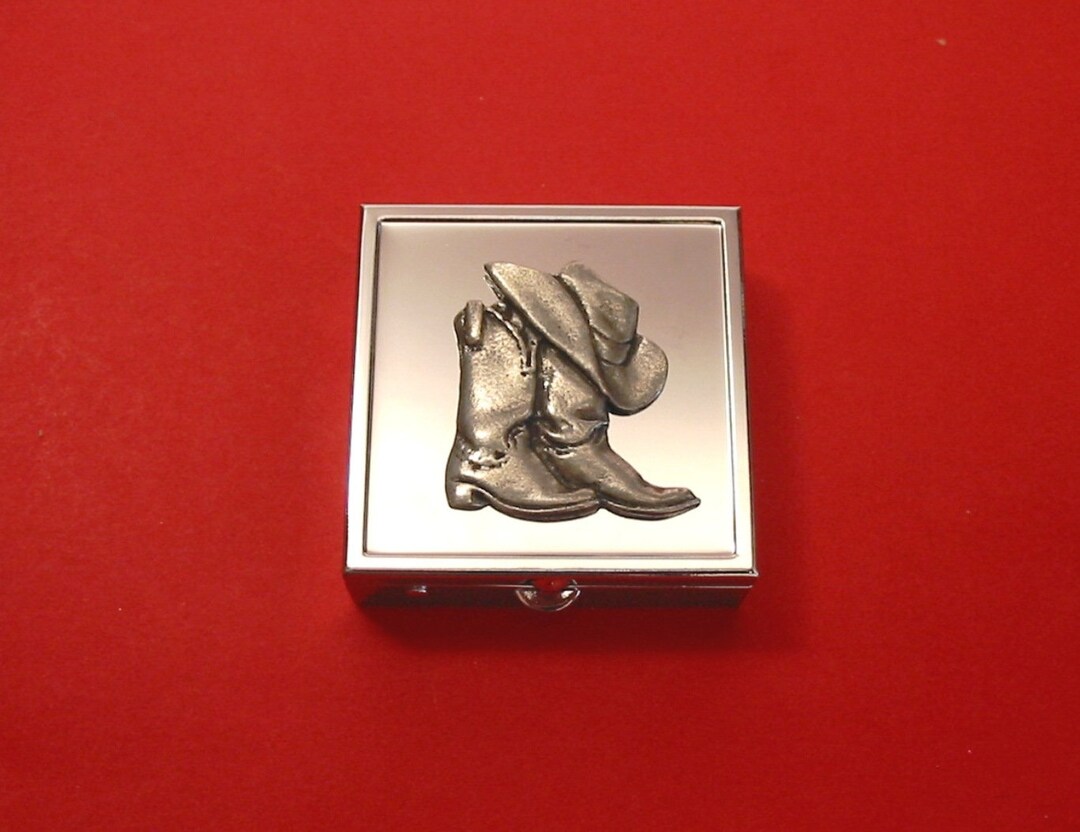 Cowboy Boots Design Square Chrome Mint / Pill Box Small Trinket Box ...