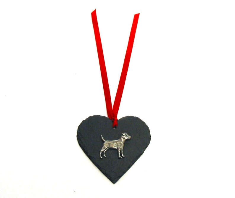 Patterdale Terrier Design Slate Heart Christmas Decoration | Etsy