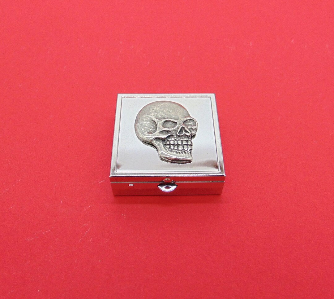 Skull Design Square Chrome Mint / Pill Box - Small Trinket Box - Pill ...