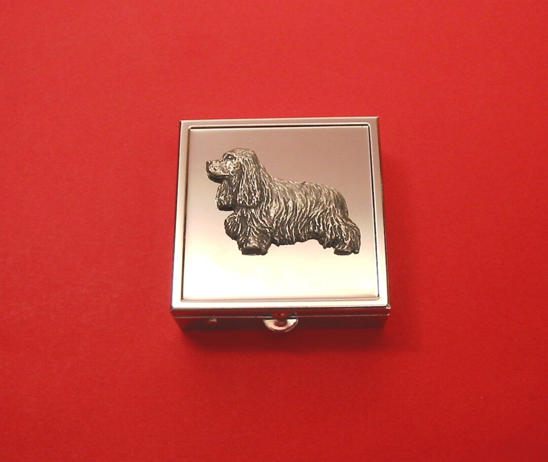 Cocker Spaniel Design Square Chrome Mint / Pill Box Small Trinket Box ...
