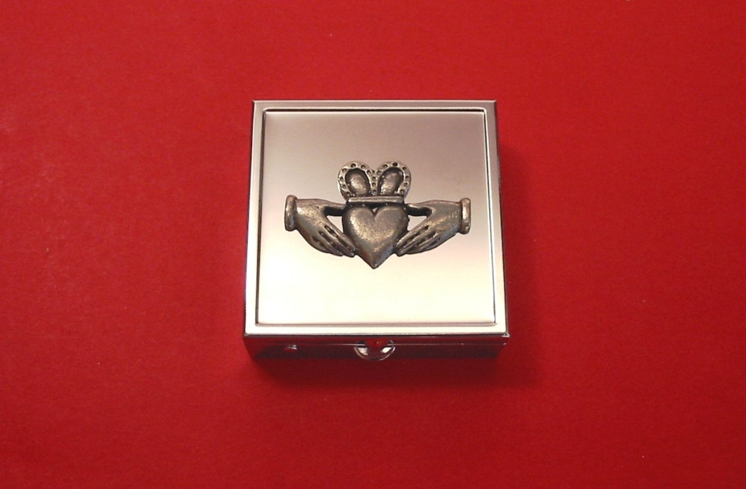 Claddagh Design Square Chrome Mint / Pill Box Small Trinket Box Pill ...