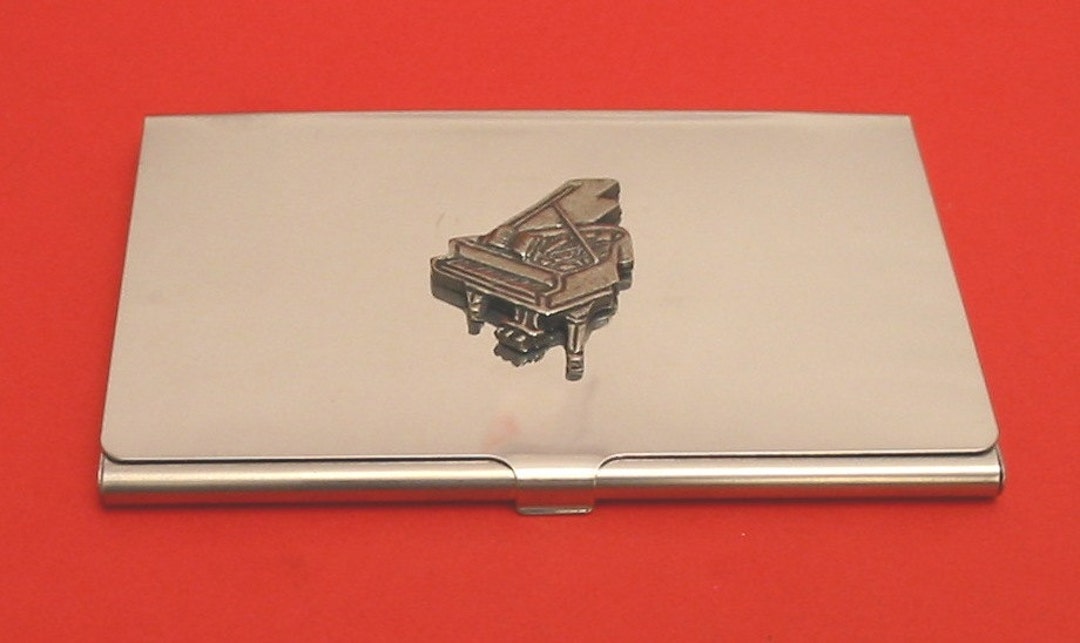 Grand Piano Design Card Holder With Hand Cast Pewter Motif - Piano ...