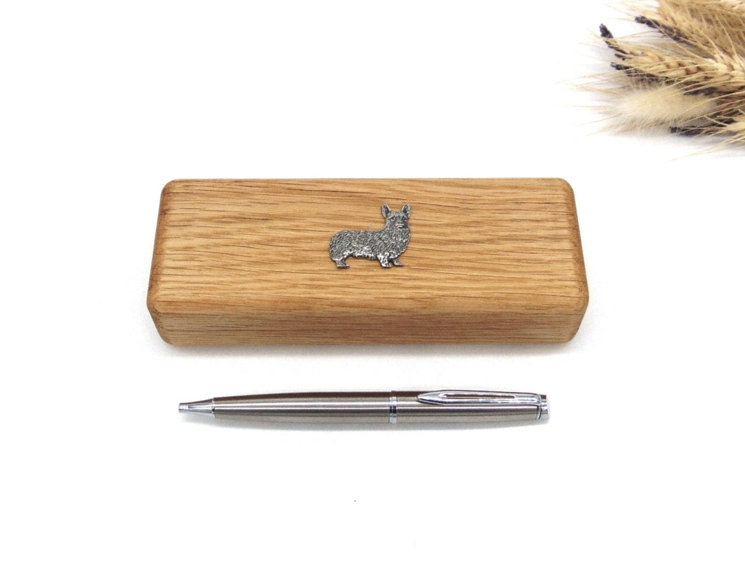 Corgi Design Oak Wooden Pen Box & Pen Set - Welsh Corgi Gift - Dog Dad ...