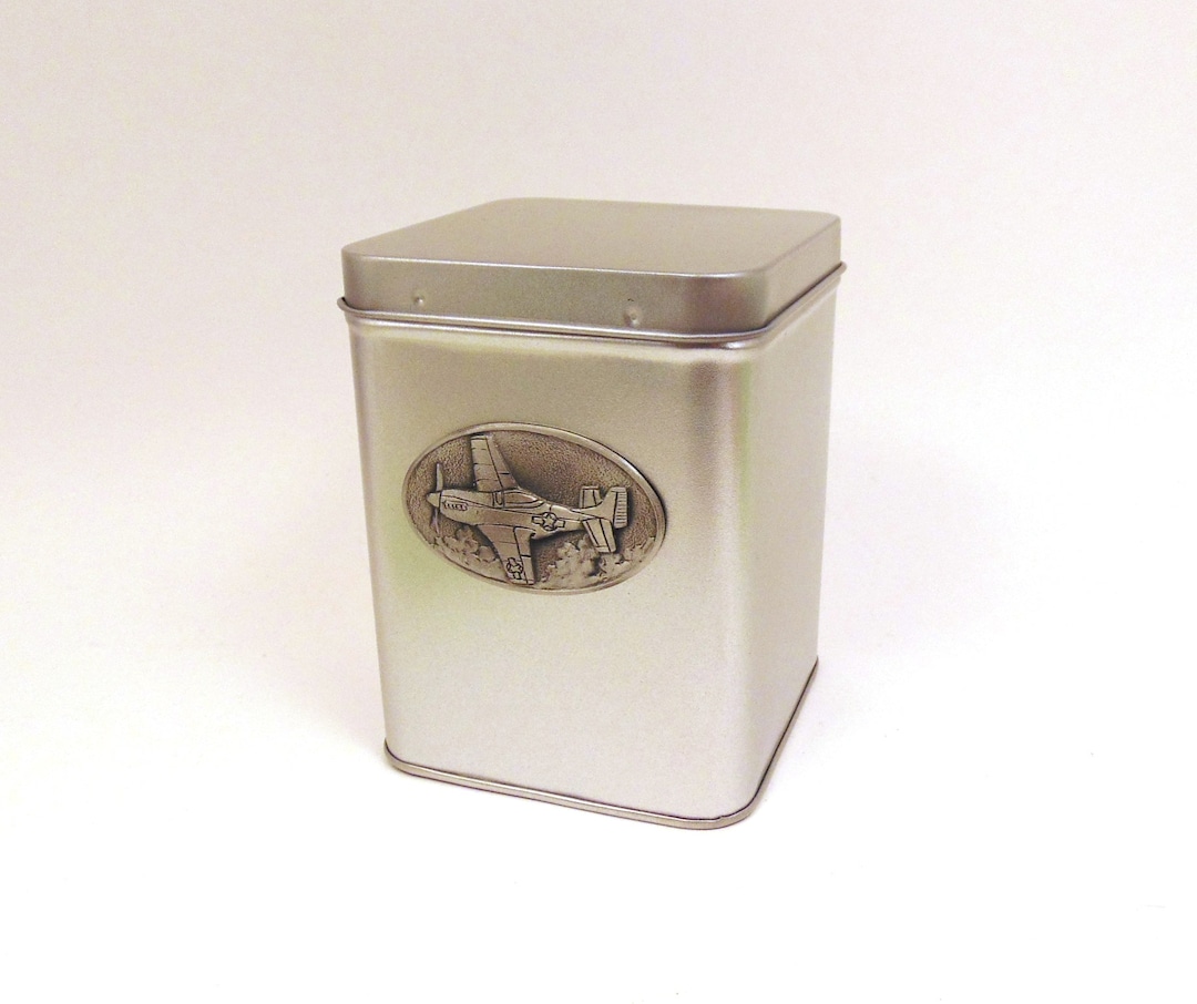 Mustang P-51 WW2 Fighter Plane Design Tin Tea Caddy With Pewter Plaque ...