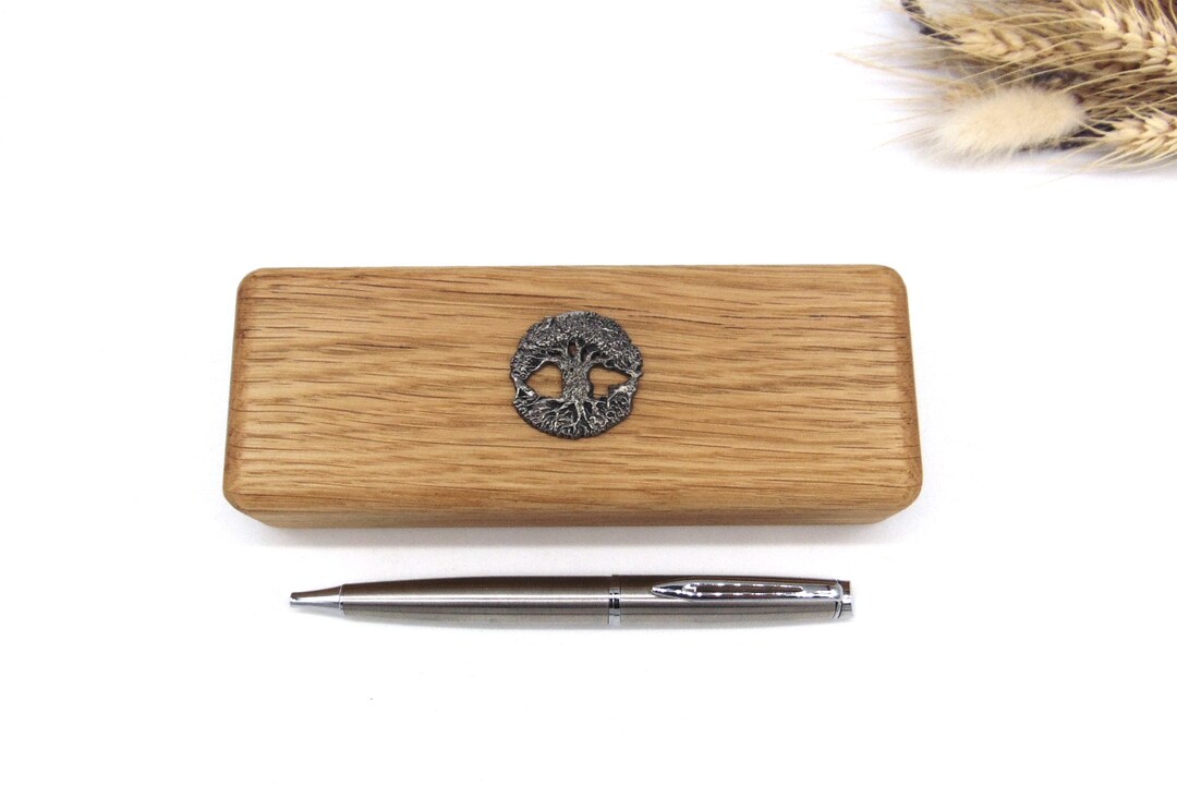 Tree of Life Design Oak Wooden Pen Box & Pen Set - Tree of Life Gift ...