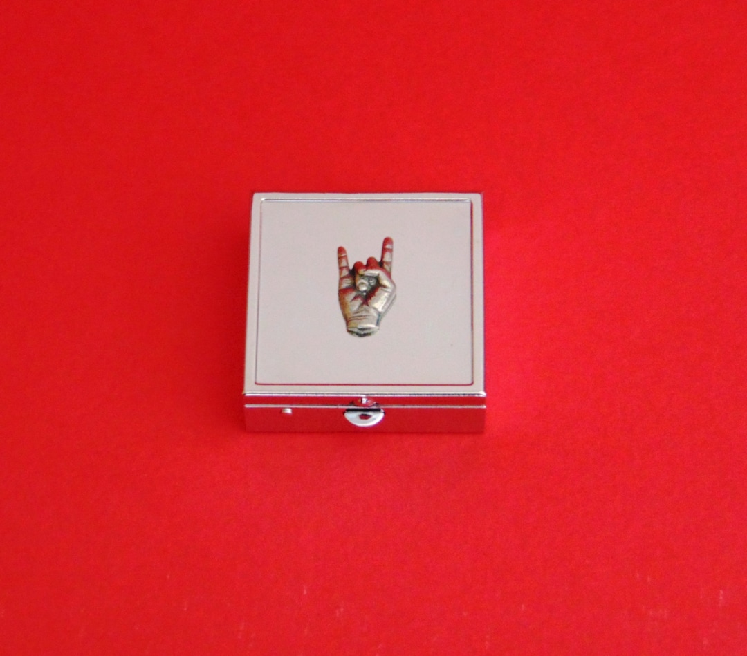 Rock on Design Square Chrome Mint / Pill Box - Small Trinket Box - Pill ...