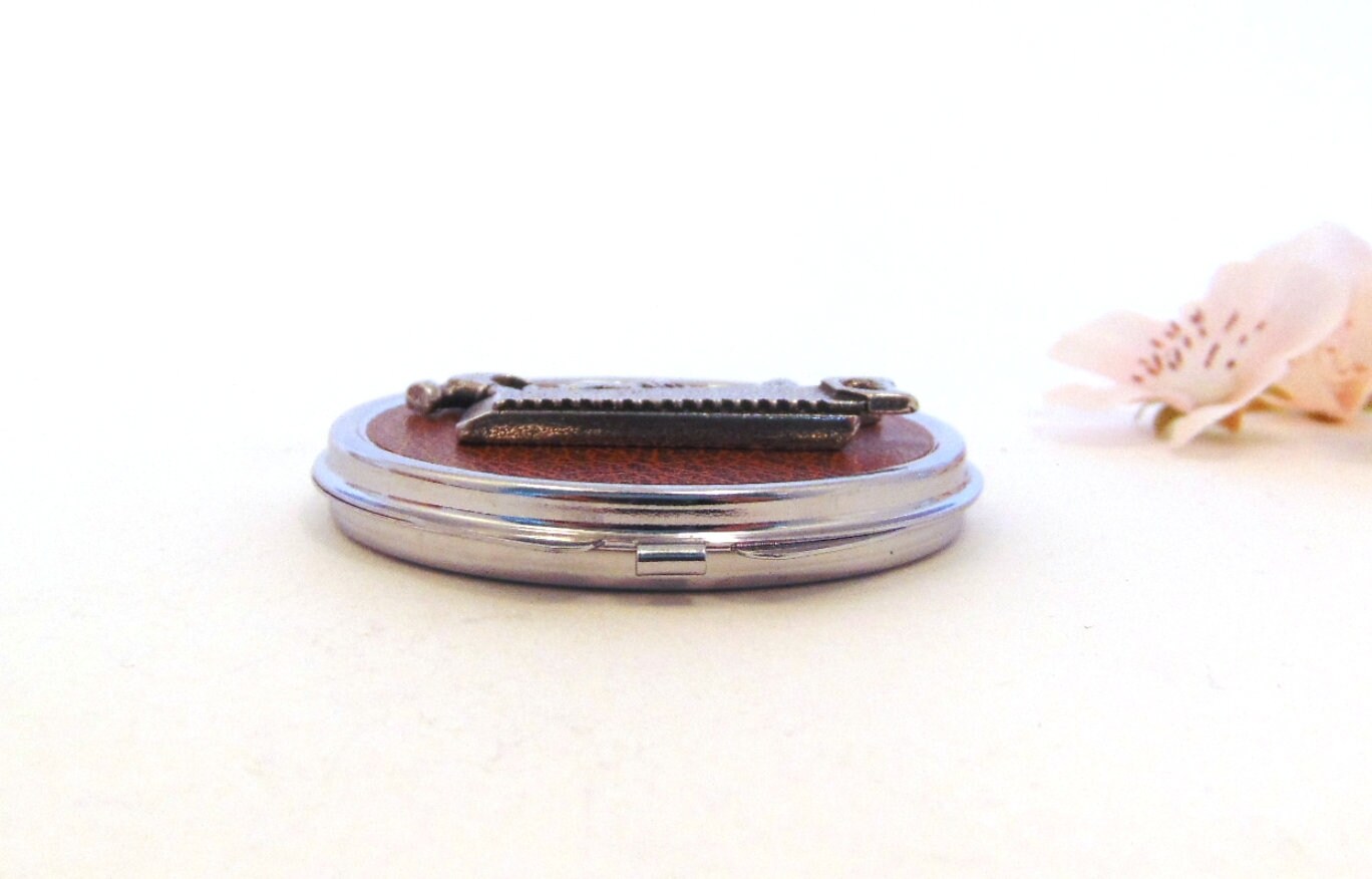 Toolbox DIY Design Round Compact Mirror With Brown Faux Leather ...