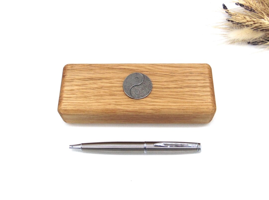 Yin Yang Design Oak Wooden Pen Box & Pen Set Yin Yang Gift Fathers Day ...