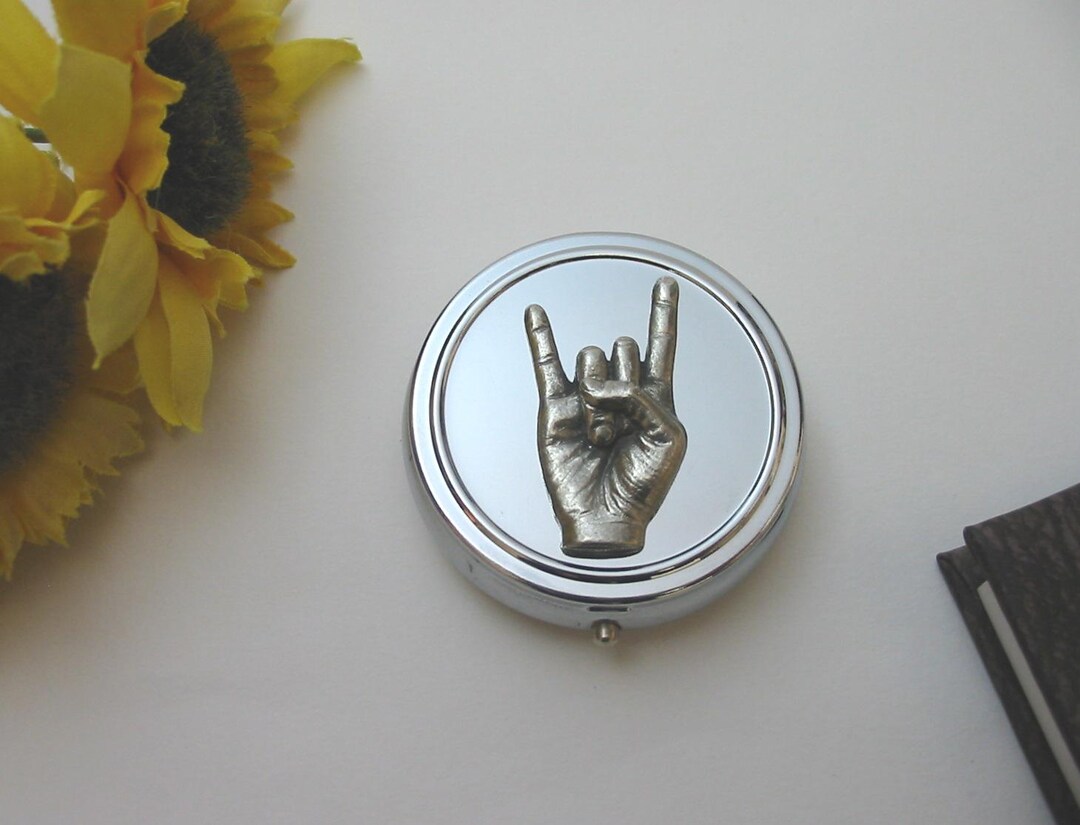 Rock on Pewter Motif on Round Pill Box, Heavy Metal Music Gift - Etsy
