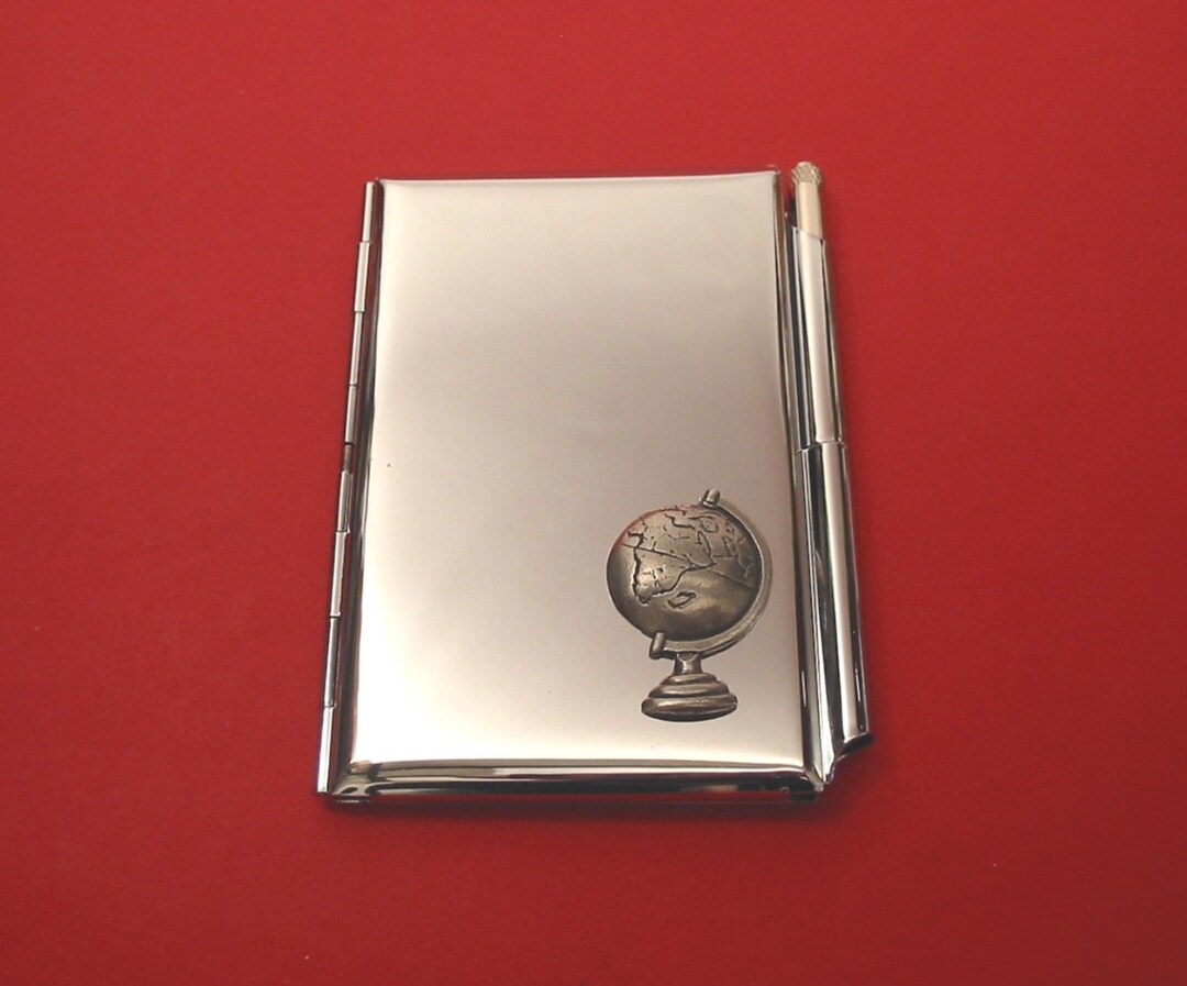 World Globe Chrome Notebook & Pen Card Holder Notepad Note Book Mother ...