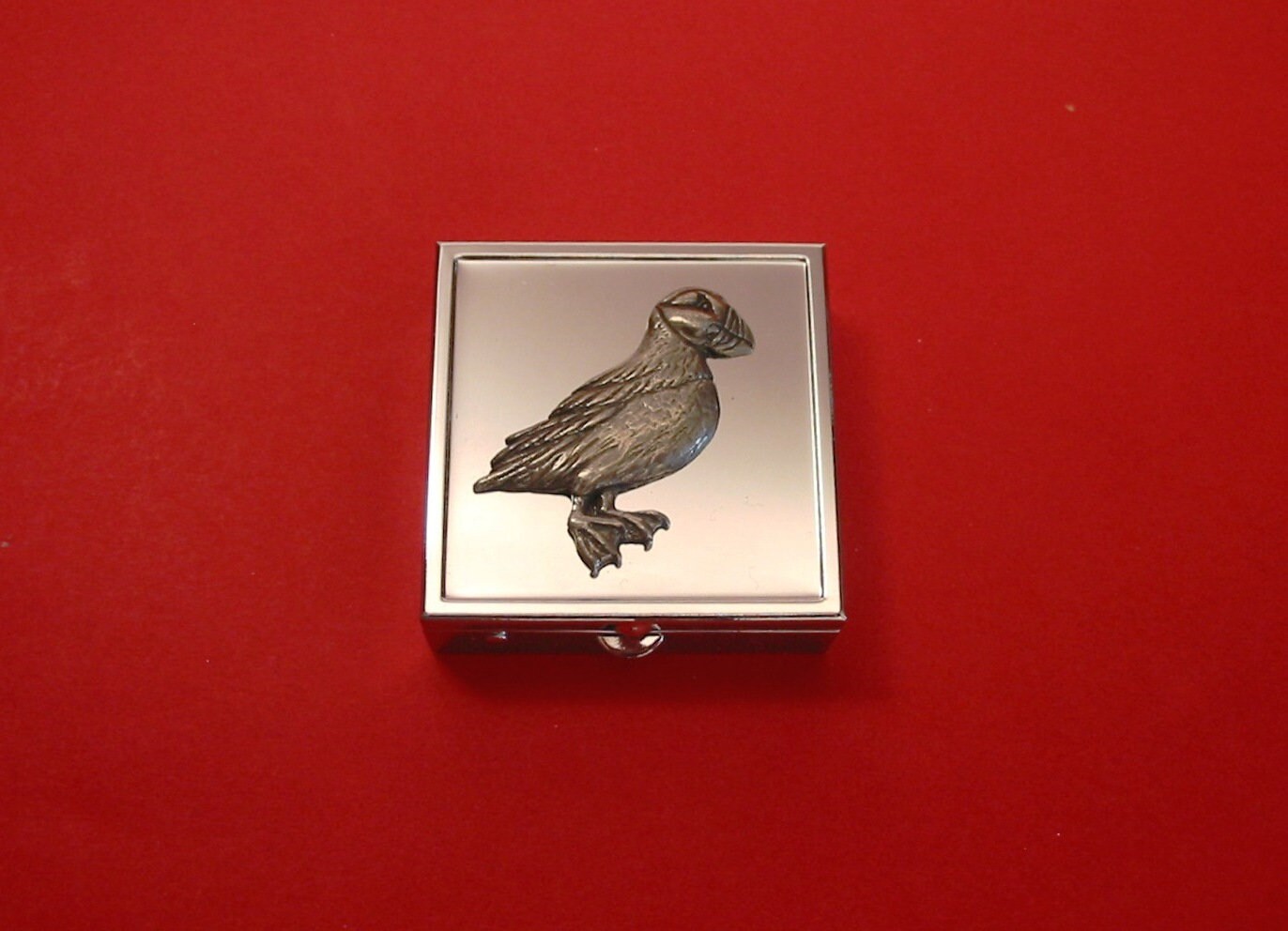 Puffin Design Square Chrome Mint / Pill Box Small Trinket Box | Etsy