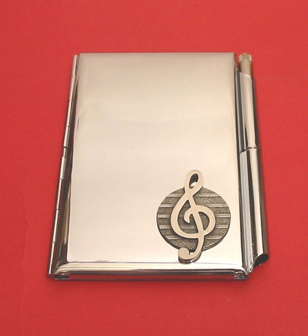 Treble Clef Chrome Notebook & Pen Card Holder With Hand Cast Pewter ...